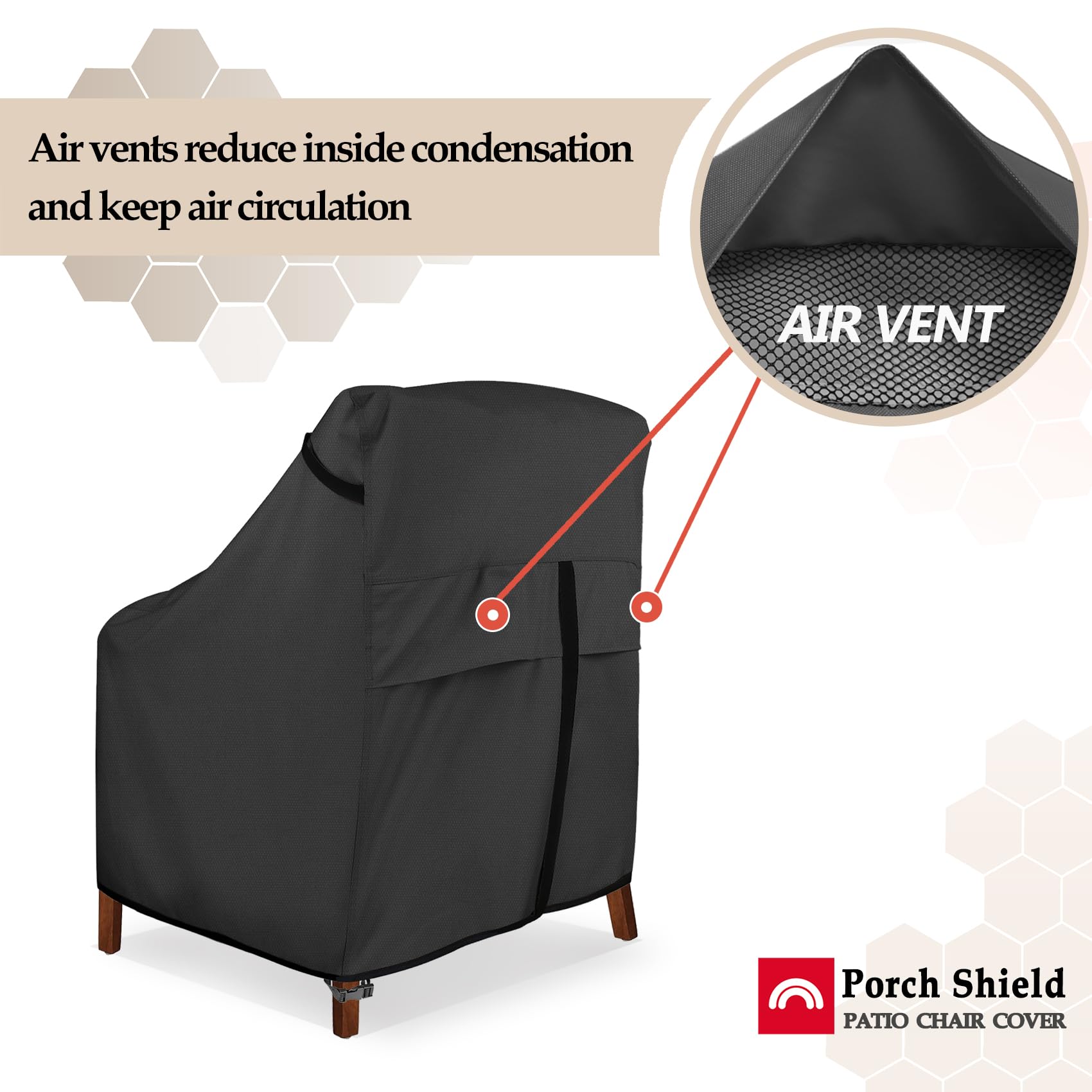 Porch Shield Patio Stackable Chair Covers - Waterproof Outdoor Stack of Chair Cover - 27W x 33D x 46H inch, Black