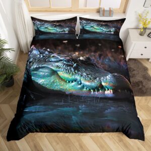 feelyou crocodile comforter cover alligator pattern bedding set wild animal theme duvet cover for children kids boys girls wildlife style decor microfiber bedspread cover room decor twin size