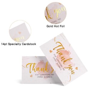 120 Thank You For Supporting My Small Business Cards (3.5 x 2 Inches), Blush Pink and Gold Theme Custom Thank You Cards for Online, Retail Store, Handmade Goods, Customer Package Inserts