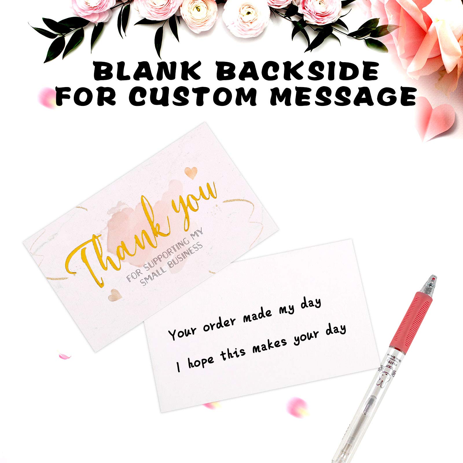 120 Thank You For Supporting My Small Business Cards (3.5 x 2 Inches), Blush Pink and Gold Theme Custom Thank You Cards for Online, Retail Store, Handmade Goods, Customer Package Inserts