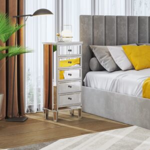 vingli vngli mirrored dresser 5 drawers modern chest, mirrored chest of drawers, glass dresser for bedroom, dressing room, living room, silver