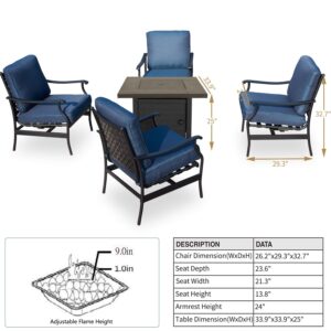 PatioFestival Outdoor Furniture Patio Conversation Set CSA Certification 50,000 BTU 33.9 Inch Propane Fire Pit Table Sets with Rocking Chairs (5 Pcs,Blue)