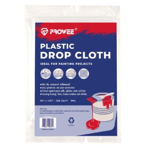 prowee 1mil clear plastic drop cloth for painting 9-feet x 12-feet painters plastic drop cloth，waterproof & dustproof polyethylene