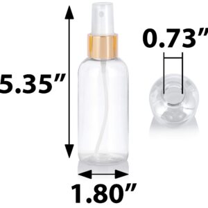 JUVITUS 4 oz / 120 ml Clear Plastic PET Boston Round Bottle (BPA Free) with Gold Fine Mist Spray (12 pack)