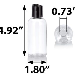 JUVITUS 4 oz / 120 ml Clear Plastic PET Boston Round Bottle (BPA Free) with Black Disc Cap (12 pack)