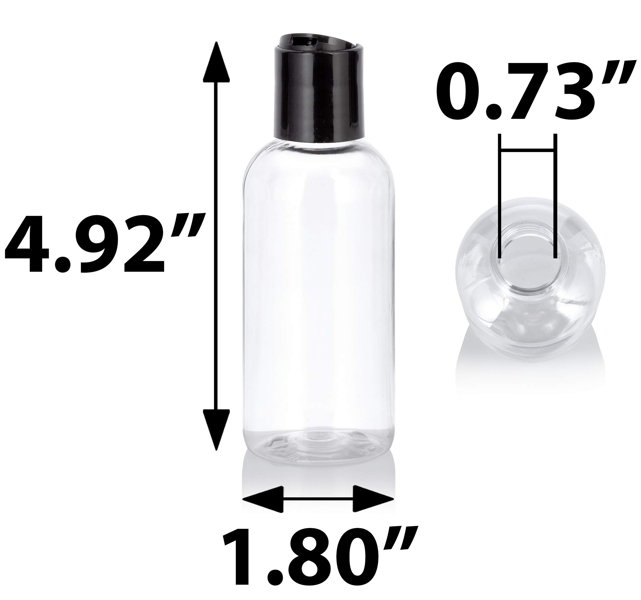 JUVITUS 4 oz / 120 ml Clear Plastic PET Boston Round Bottle (BPA Free) with Black Disc Cap (12 pack)