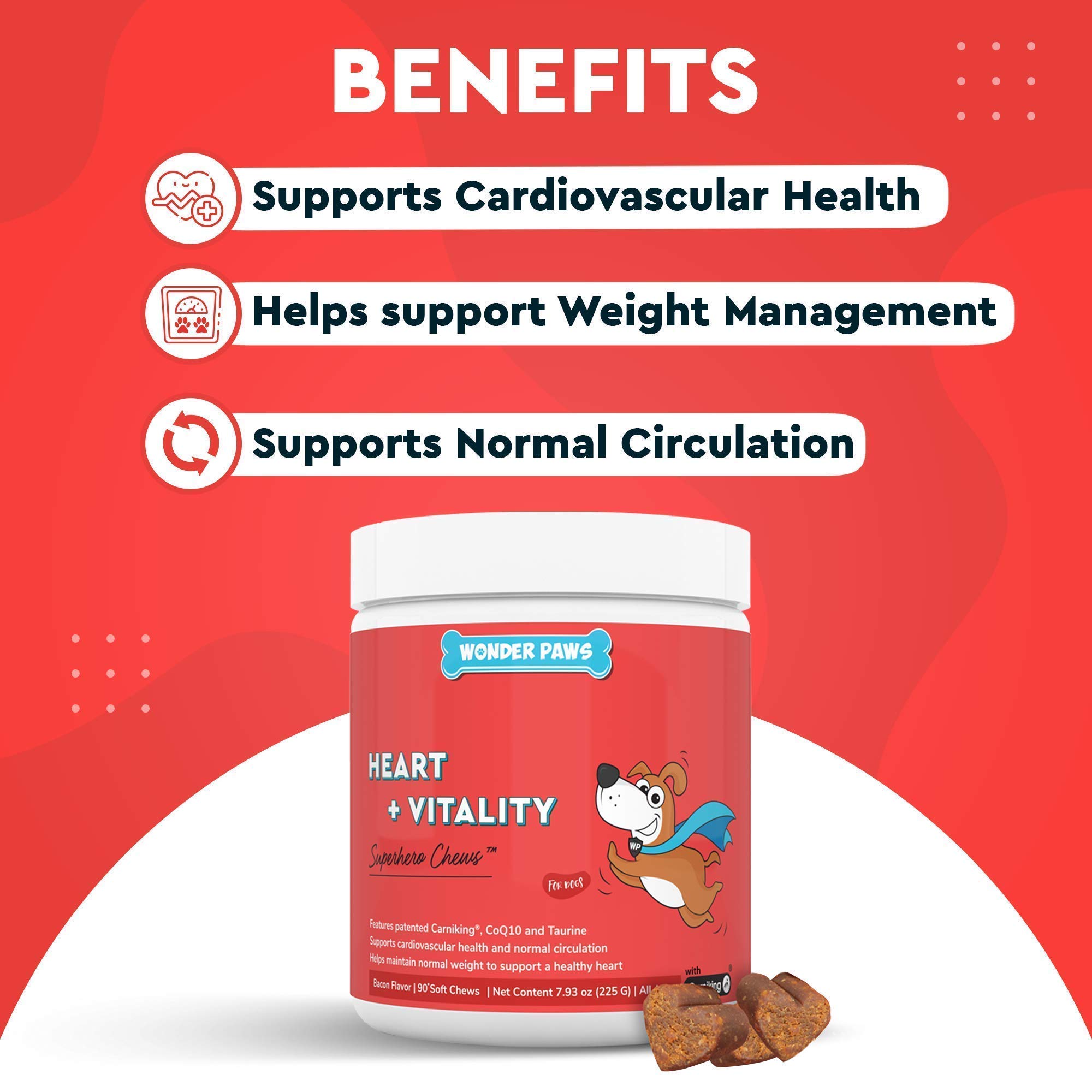 WONDER PAWS Probiotic Superhero Chews Plus Heart + Vitality Chews - for Dog’s Gut Health, Digestion, Immune Support, Heart Health & Circulation - Probiotic 90 Chews - Heart + Vitality 90 Chews