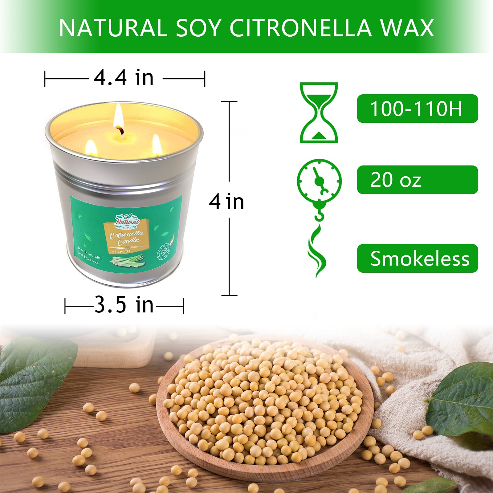 Large 3 Wicks Bucket Citronella Candle for Outdoor Camping Natural Soy Wax Bugs Away Fly Off Lemongrass Scented Candle for Indoor Porch Backyard Deck Garden Outside Picnic Party Wedding Tabletop