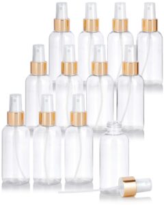 juvitus 4 oz / 120 ml clear plastic pet boston round bottle (bpa free) with gold fine mist spray (12 pack)