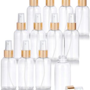 JUVITUS 4 oz / 120 ml Clear Plastic PET Boston Round Bottle (BPA Free) with Gold Fine Mist Spray (12 pack)