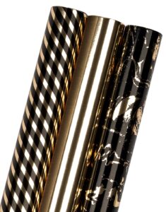 maypluss wrapping paper roll - mini roll -17in x 120in per roll -black gold foil marble stripe,gold for birthday,part,wedding,men's vintage wrapping paper roll all occassions (42.3 sqft)