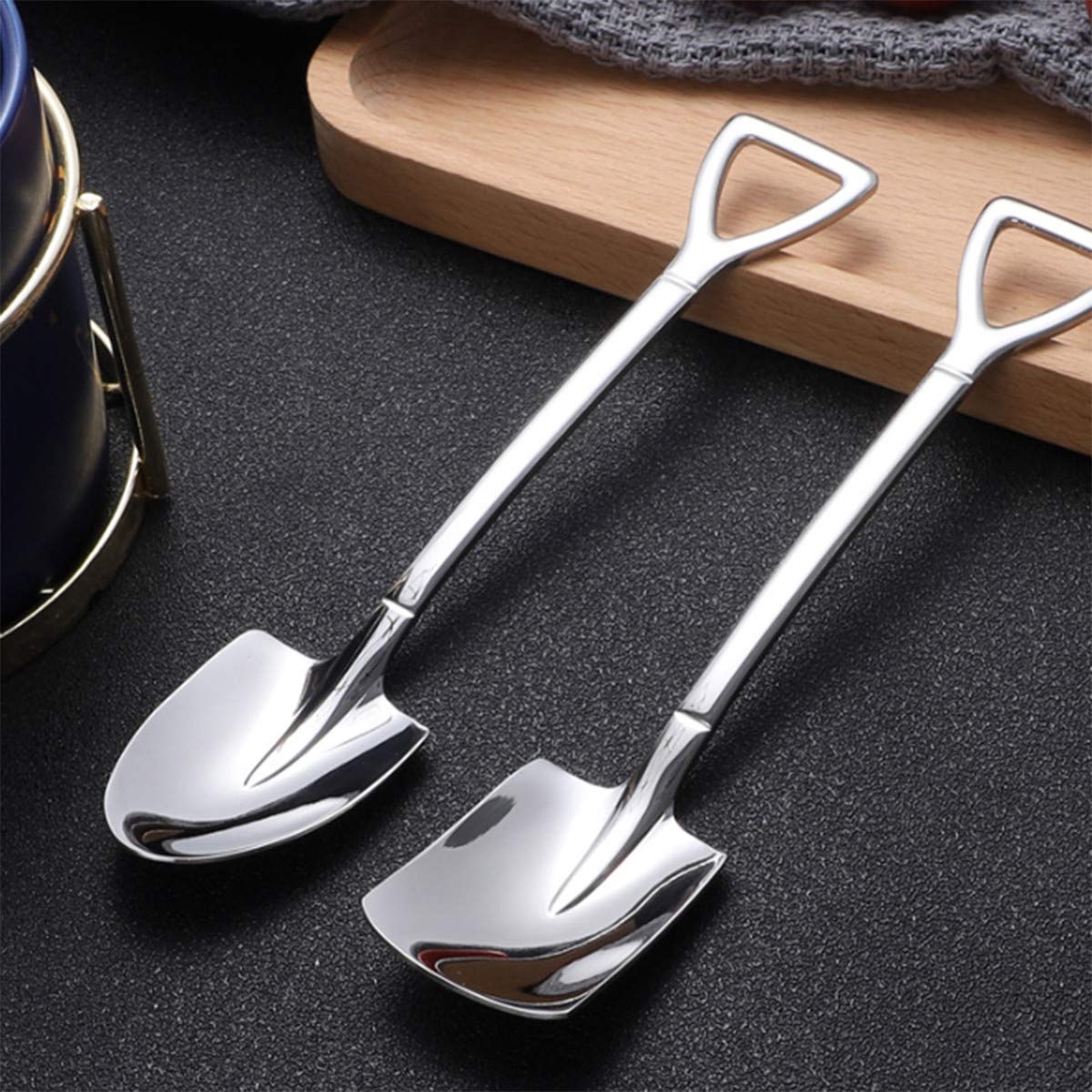 NMQLX Dessert Spoon Set, 6 Pcs 6" Shovel Shape Stainless Steel Spoons, Ice Cream Fruit Spoon for Home, Kitchen or Restaurant