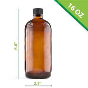 VINEVIDA 16 oz Amber Glass Bottles - 12 Pack Amber Boston Glass Bottles With Poly Cap - Bulk Glass Bottles - Empty Tincture Bottles for Essential Oils, Lab Chemicals, and Perfumes - Refillable Bottles