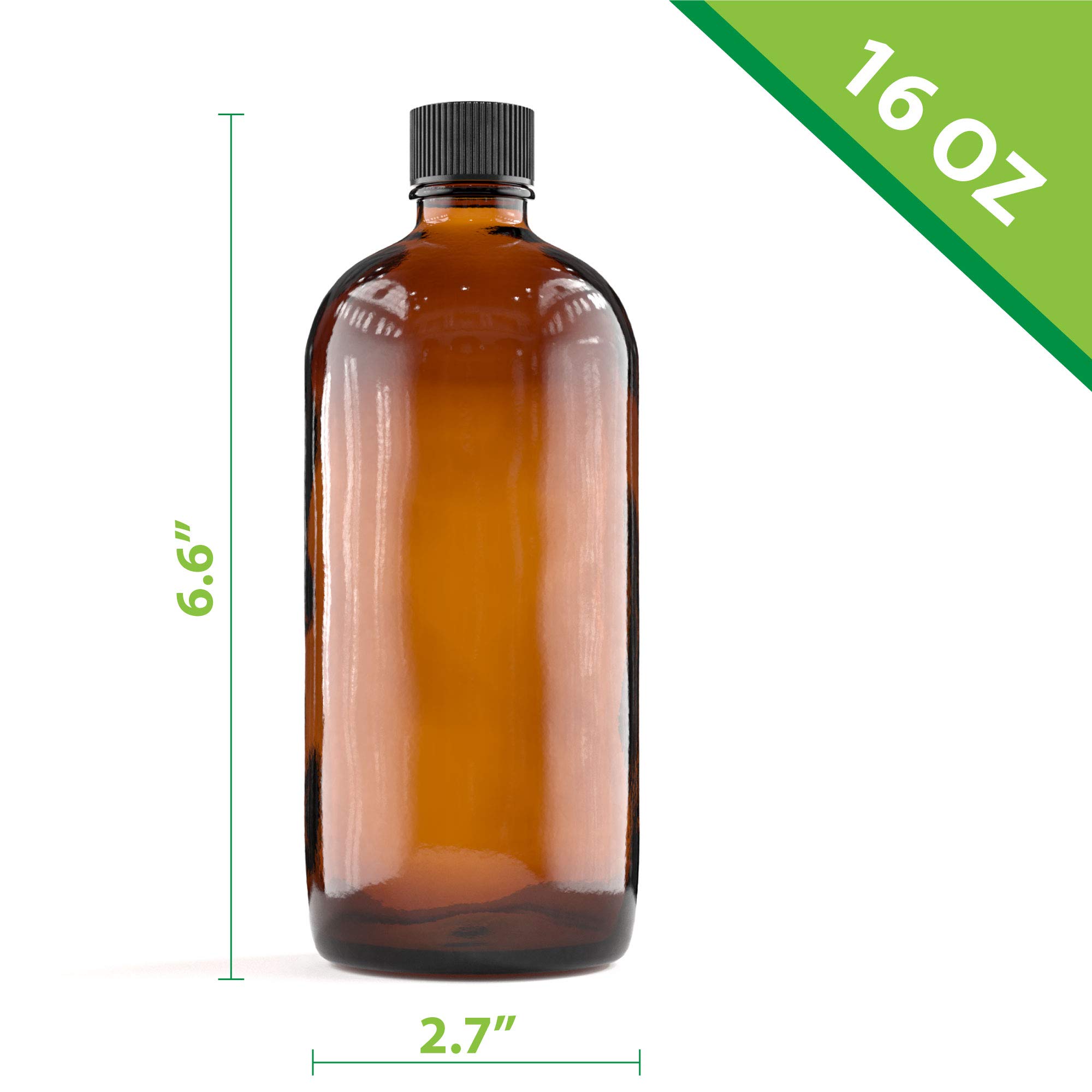 VINEVIDA 16 oz Amber Glass Bottles - 12 Pack Amber Boston Glass Bottles With Poly Cap - Bulk Glass Bottles - Empty Tincture Bottles for Essential Oils, Lab Chemicals, and Perfumes - Refillable Bottles