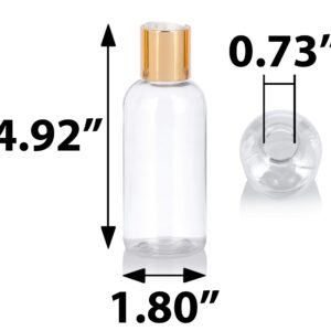 JUVITUS 4 oz / 120 ml Clear Plastic PET Boston Round Bottle with Gold Disc Cap (12 pack)