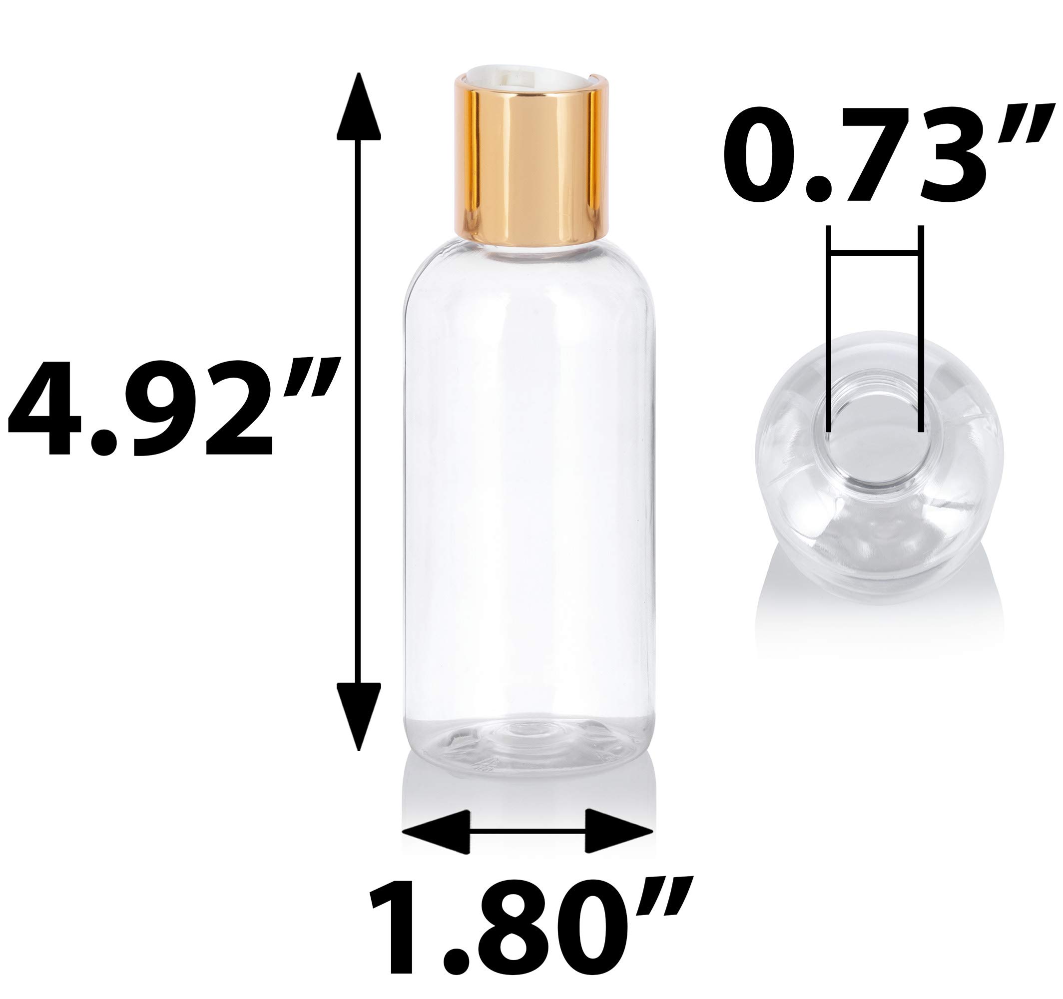 JUVITUS 4 oz / 120 ml Clear Plastic PET Boston Round Bottle with Gold Disc Cap (12 pack)