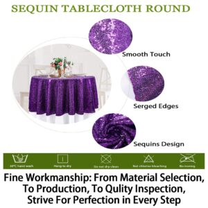 ShinyBeauty Sequin Tablecloth Round 70 Inch Purple Glitter Table Cover Overlay for Wedding Banquet Baby Bridal Shower (70'', Purple)