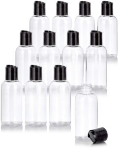 juvitus 4 oz / 120 ml clear plastic pet boston round bottle (bpa free) with black disc cap (12 pack)