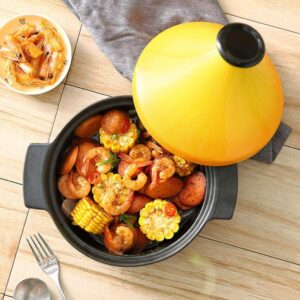 MYYINGBIN Moroccan Tagine Ceramic Micro Pressure Cooker with Tapered Lid Easy to Clean Suitable for Oven Microwave Gas Stove, Yellow