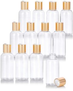 juvitus 4 oz / 120 ml clear plastic pet boston round bottle with gold disc cap (12 pack)