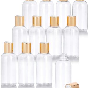 JUVITUS 4 oz / 120 ml Clear Plastic PET Boston Round Bottle with Gold Disc Cap (12 pack)