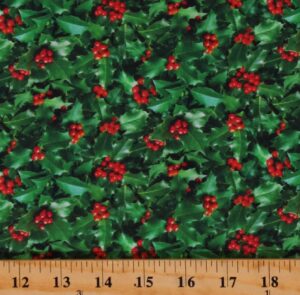 cotton winter holly leaves hollies evergreens festive christmas landscape medley green cotton fabric print by the yard (d402.54) y