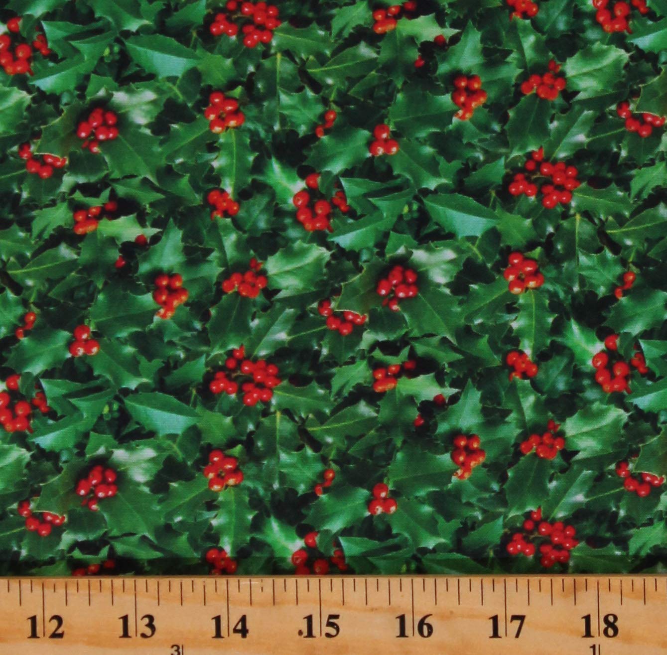 Cotton Winter Holly Leaves Hollies Evergreens Festive Christmas Landscape Medley Green Cotton Fabric Print by The Yard (D402.54) Y