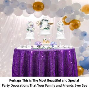 ShinyBeauty Sequin Tablecloth Round 70 Inch Purple Glitter Table Cover Overlay for Wedding Banquet Baby Bridal Shower (70'', Purple)