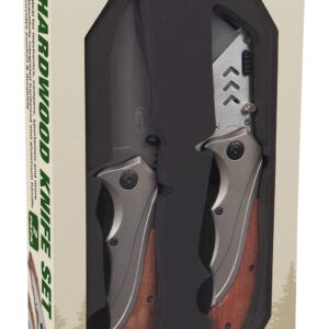 Performance Tool W9371 Hardwood and Aluminum Pocket and Utility Knife Set with Drop Point Blades and Inline Blade Locks and Clips (2 Pieces)