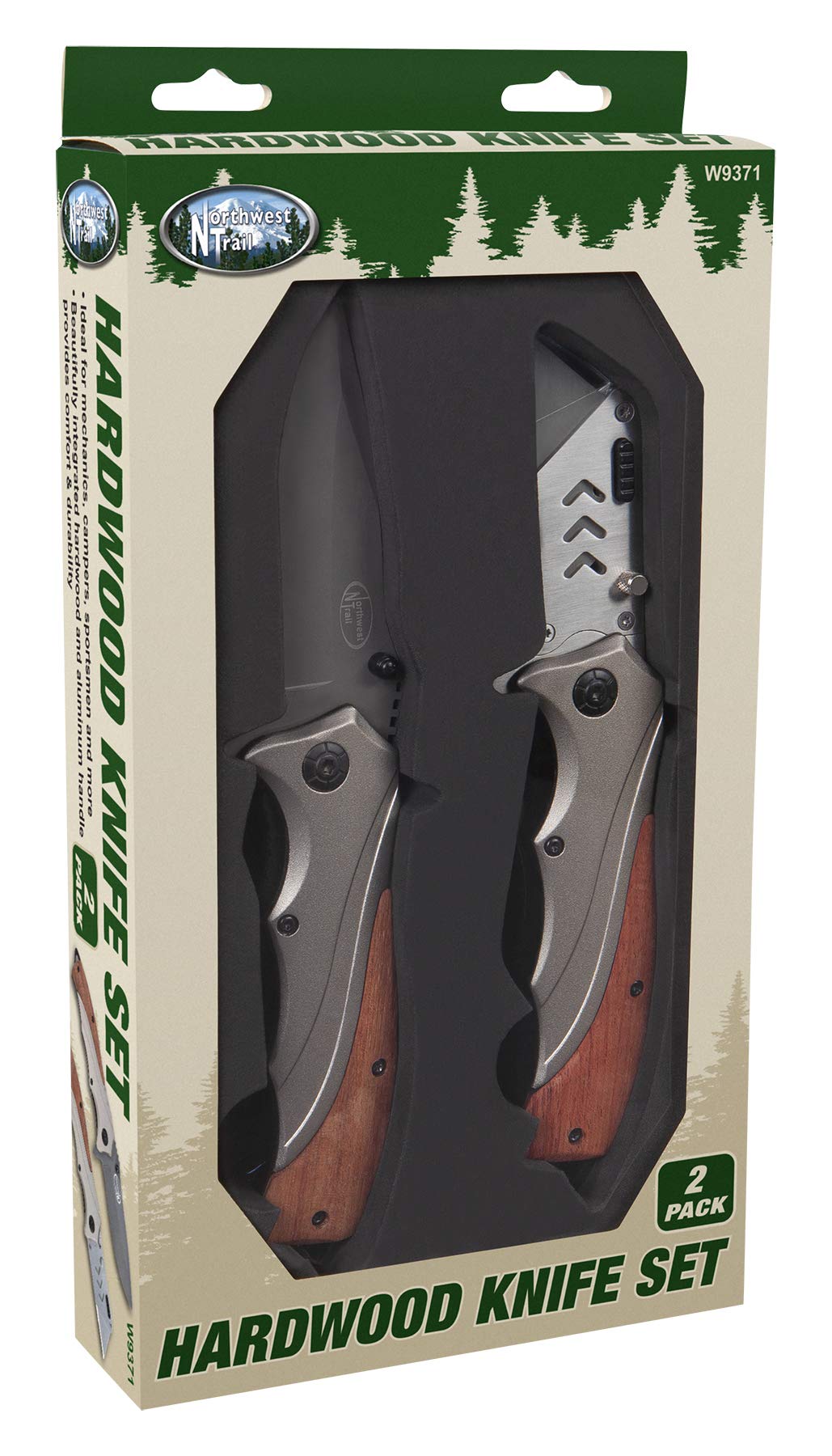 Performance Tool W9371 Hardwood and Aluminum Pocket and Utility Knife Set with Drop Point Blades and Inline Blade Locks and Clips (2 Pieces)