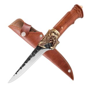 golden bird fillet knife hand forged boning knife with sheath sharp meat knife high carbon steel viking knife for kitchen, outdoors perfect collector knife with gift box