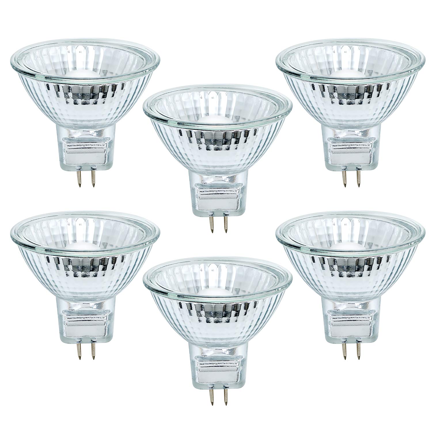 MR16 Halogen Spot Light Bulb Down Reflector Lamp 75W 12V 2 Prong Stove Hood Range Lighting High CRI Warm White GU5.3 75 Watt Dimmable Replacement GL Fiber Optic BAB C Bright Kitchen 30°-45° I 6 Pack