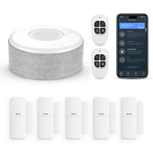 wifi door alarm system, wireless diy smart home security system, with phone app alert, 8 pieces-kit (alarm siren, door window sensor, remote), work with alexa, for house, apartment, by tolviviov