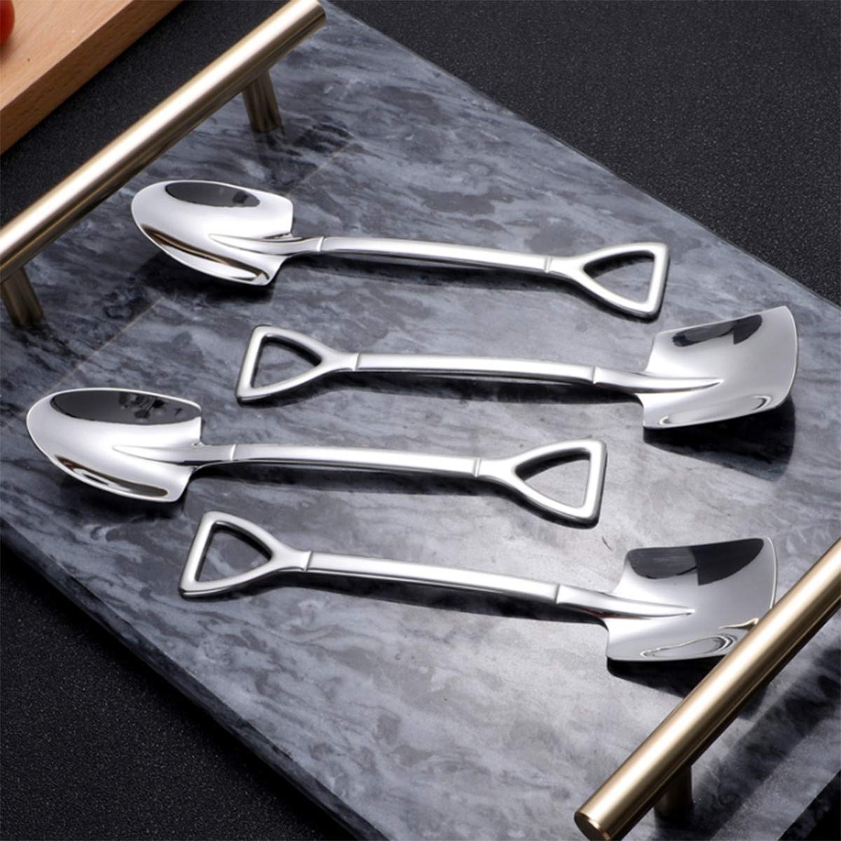 NMQLX Dessert Spoon Set, 6 Pcs 6" Shovel Shape Stainless Steel Spoons, Ice Cream Fruit Spoon for Home, Kitchen or Restaurant