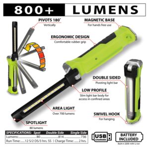 Performance Tool W2670 Double Sided Pivoting Light Bar with 800+ Lumens, Magnetic Base and Rechargeable Battery for Hands-Free Use in Confined Areas