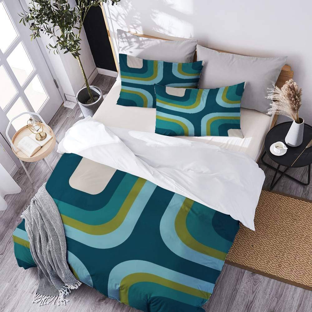 COOKAE Duvet Cover Mid Century Pattern 3 Bedding Set Modern Style Print Set with Zipper Closure 3 Pcs Comfortable Home Soft Luxurious Bohemia Queen Size