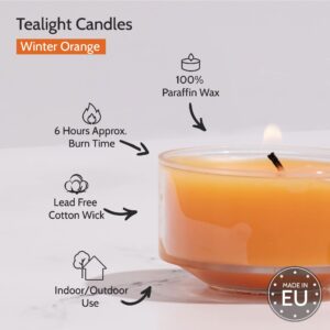 HYOOLA Scented Tealight Candles - Clear Cup - Winter Orange Tealight Candles Scented - 6 Hour Burn Time - 15 Pack - European Made