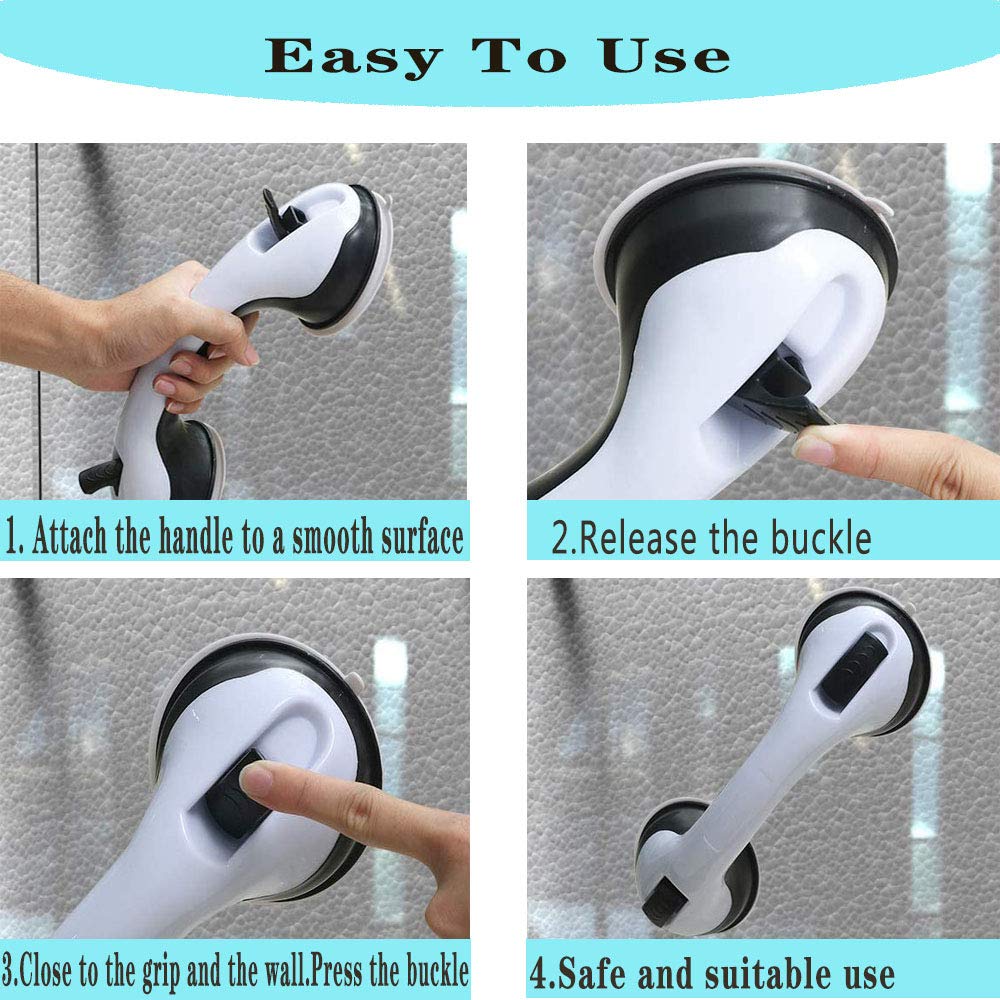 BQTYBD Suction Grab Bar,2 Pack Grab Bars for Bathroom,Suction Cup Handle Grab bar with Dual Locking,Anti-Slip Grip Safety Grab Bars for Elderly,Senior Assist Bath Handle