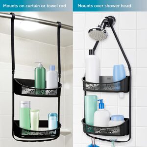 BLACK+DECKER 2-Way Convertible Hanging Anti-Swing Shower Caddy, 2 Way Adjustable Arm, Over The Door, Loofah & Razor Hooks, Storage & Organization, Large and Small Bottles and More, Black