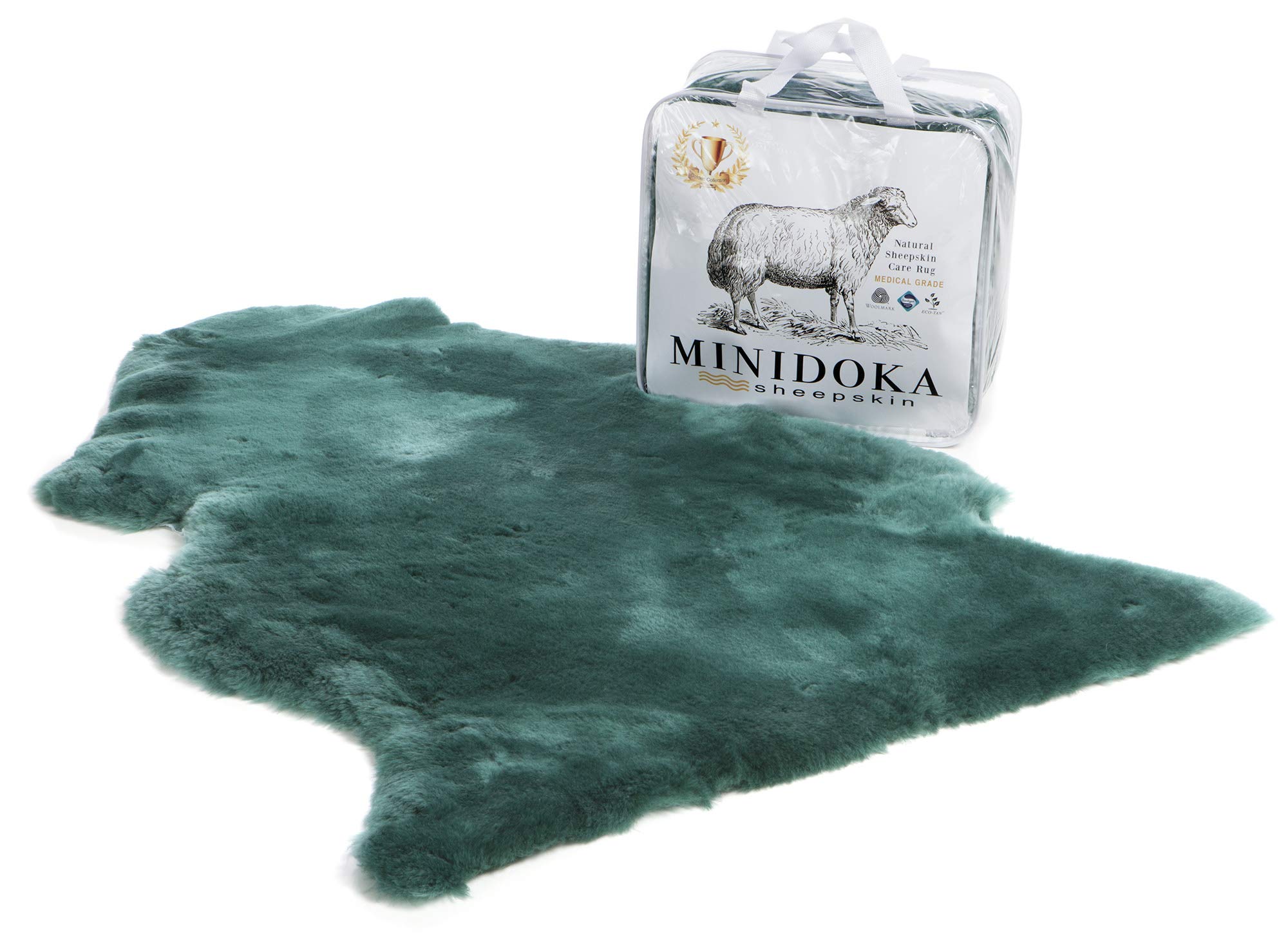 Minidoka Sheepskin Medical Underlay, Large Size, Green High Temp, Natural Shape, 41 inches, Super Plush and Silky Soft Merino Lambskin, by Desert Breeze Distributing