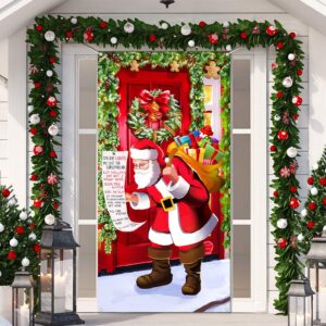 christmas door cover decoration, santa door hanging banner funny xmas background santa claus backdrop christmas party decorations photo booth prop for new year christmas eve, 70.9 x 35.4 inch