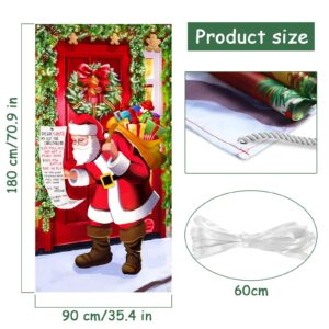 Christmas Door Cover Decoration, Santa Door Hanging Banner Funny Xmas Background Santa Claus Backdrop Christmas Party Decorations Photo Booth Prop for New Year Christmas Eve, 70.9 x 35.4 Inch