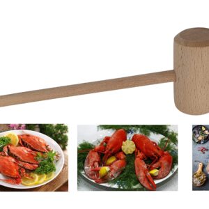 BSANG 8-Inch Large Wooden Crab Lobster Mallet, Seafood Hammers Shellfish Mallets, Wooden Hammer for Chocolate, Hammer Golf Tees, Breakable Heart Hammer, Natural Hard Beechwood (6 Pcs)