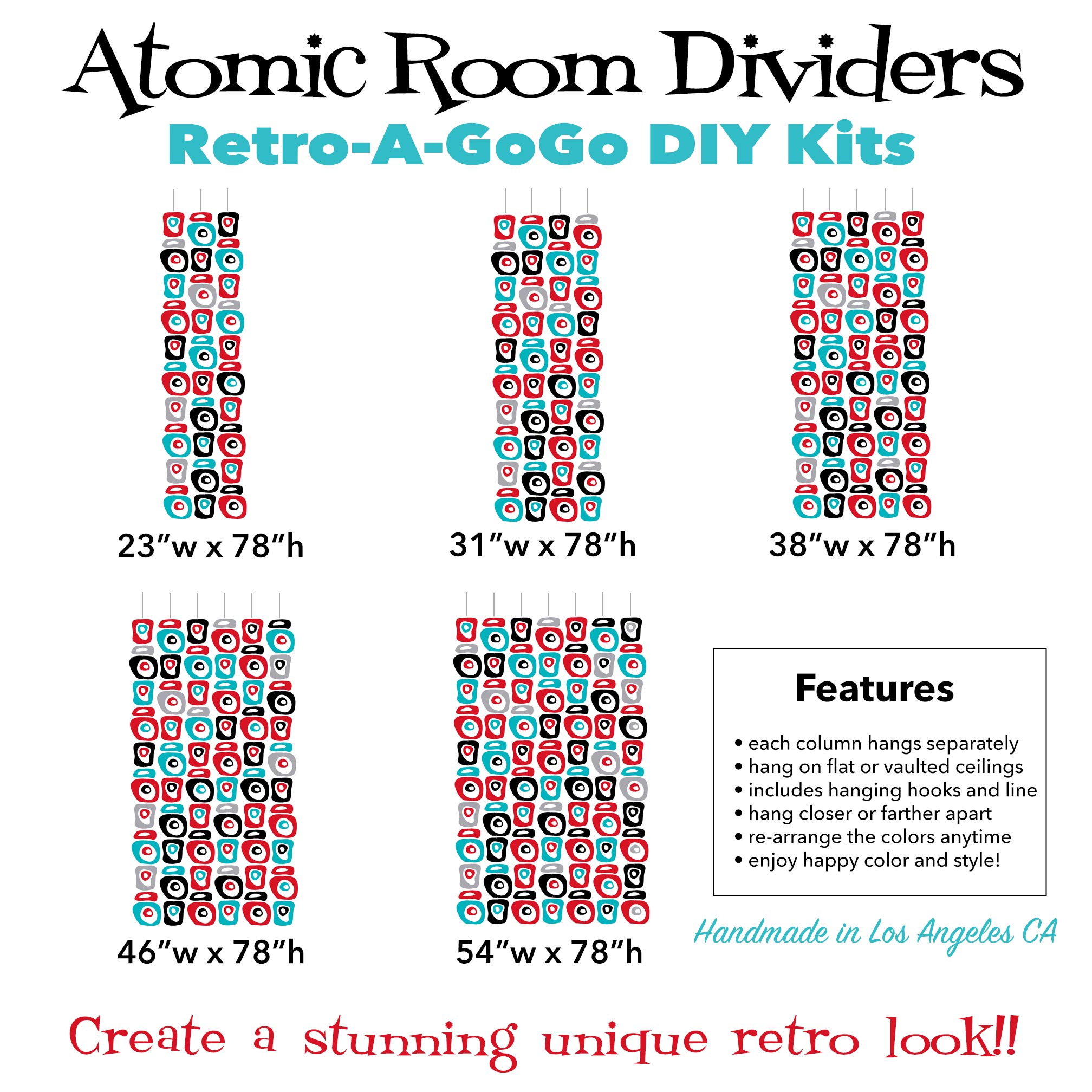 Atomic Mobiles MCM Retro-A-GoGo Room Divider DIY Kit - Mid Century Modern Contemporary Home Decor Room Partition - Home and Office Decor - 5 Sizes! (L - 38" w x 78" h)