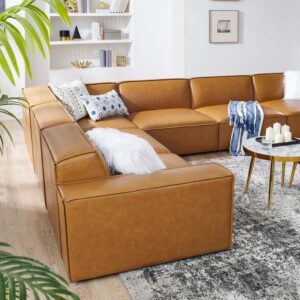 Modway Restore 6-Piece Vegan Leather Sectional Sofa in Tan