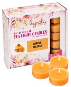 hyoola scented tealight candles - clear cup - winter orange tealight candles scented - 6 hour burn time - 15 pack - european made