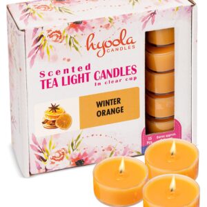 HYOOLA Scented Tealight Candles - Clear Cup - Winter Orange Tealight Candles Scented - 6 Hour Burn Time - 15 Pack - European Made