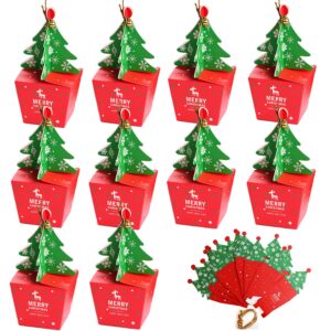 derayee 3d mini christmas treat gift boxes, 10 pcs party favors candy goody box christmas tree shape boxes with bells