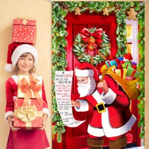 Christmas Door Cover Decoration, Santa Door Hanging Banner Funny Xmas Background Santa Claus Backdrop Christmas Party Decorations Photo Booth Prop for New Year Christmas Eve, 70.9 x 35.4 Inch