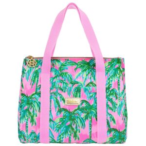 lilly pulitzer cute lunch bag for women, large capacity insulated tote bag, pink/green mini cooler with storage pocket and shoulder straps, suite views